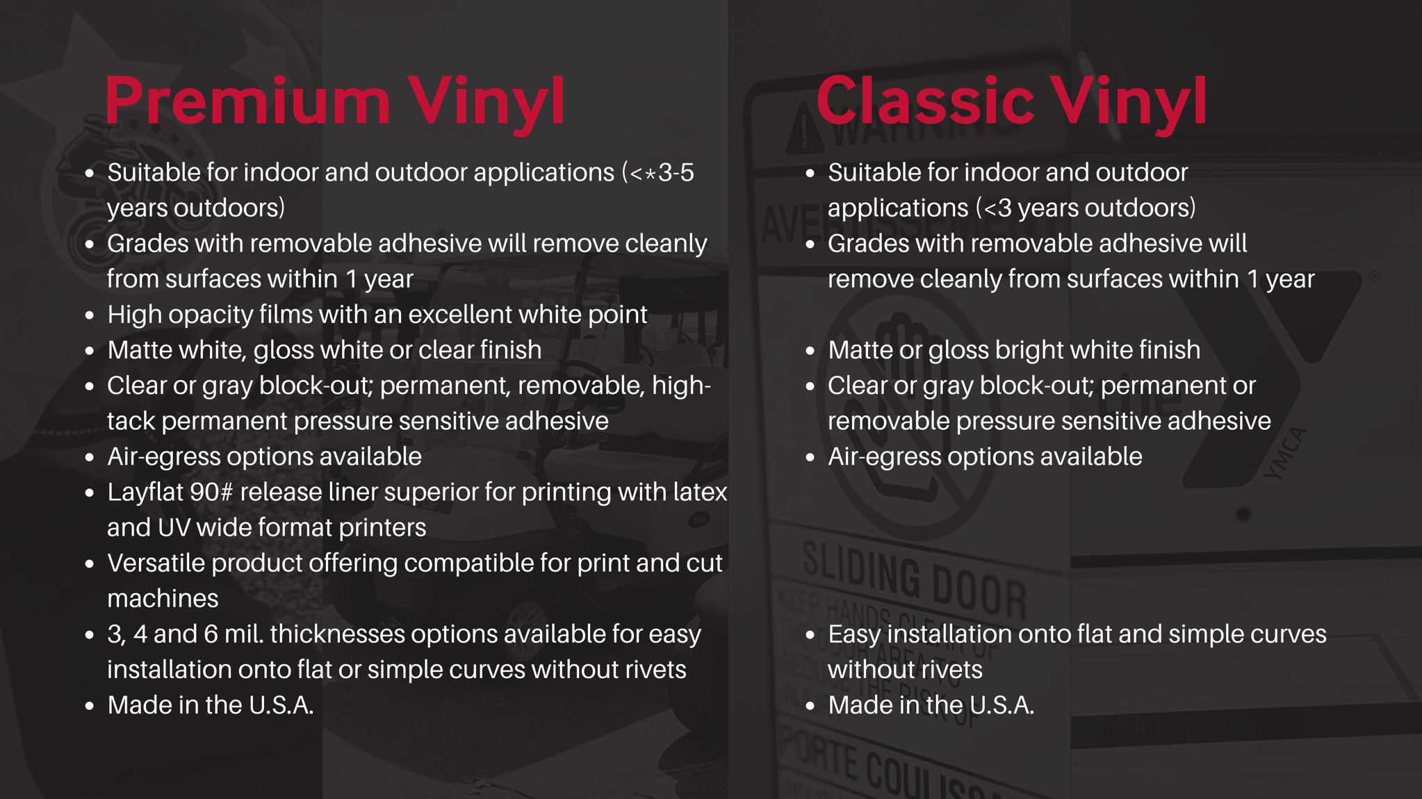 Pressure Sensitive Premium and Classic Vinyls - What You Need to Know